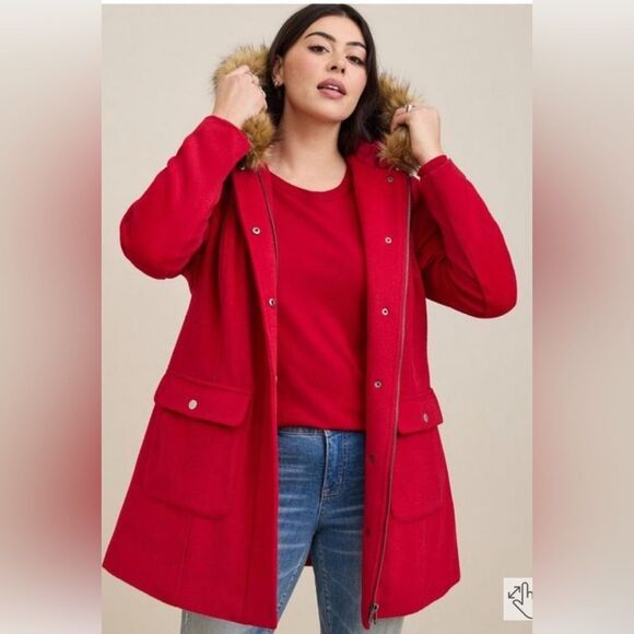torrid | Jackets & Coats | Torrid Womens Red Wool Blend Zip Front Faux ...